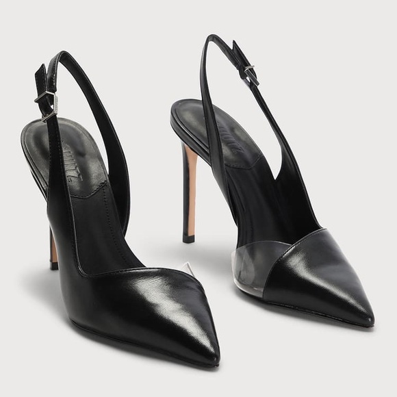 SCHUTZ | Shoes | Schutz Emma Black Leather Clear Vinyl Slingback Heels ...